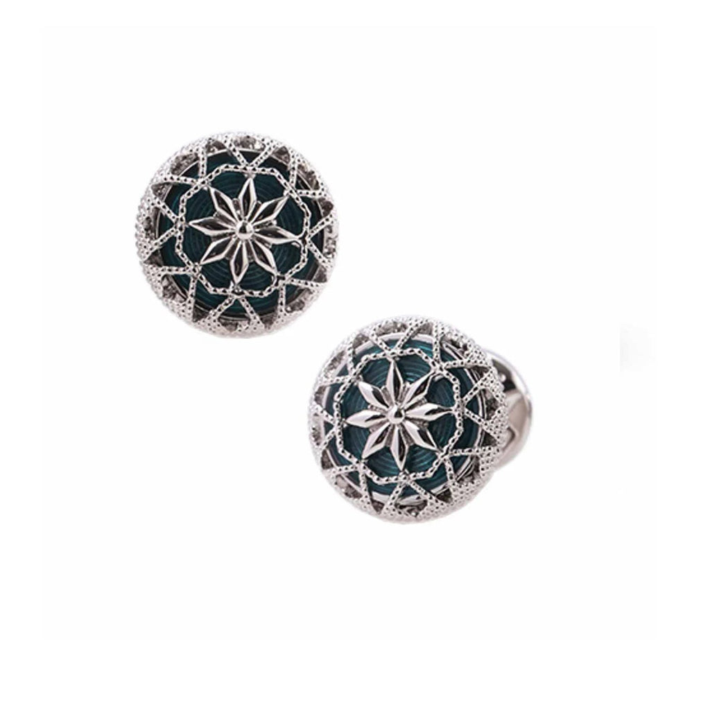 Engraved Enamel Floral Cufflinks – Silver Clover